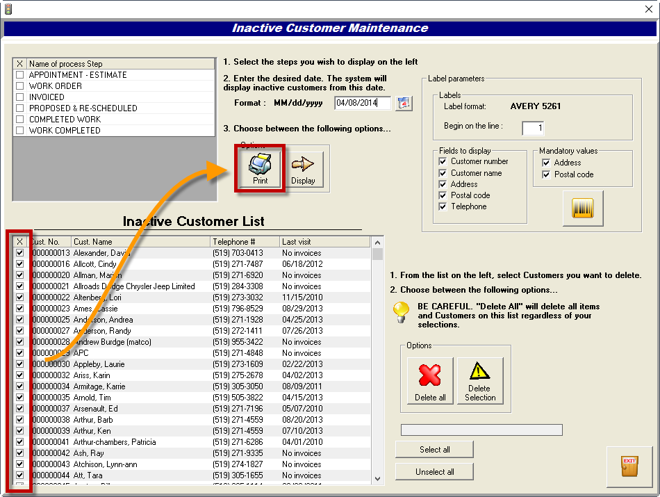 Inactive customers maintenance - GEM-CAR Documentation